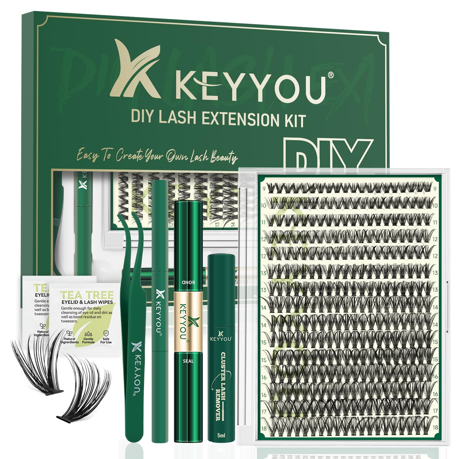 DIY Lash Extension Kit IFF17 KEYYOU 300Pcs Individual Extension Kit 40D 0.07D Curl 9-18MIX Lash ...