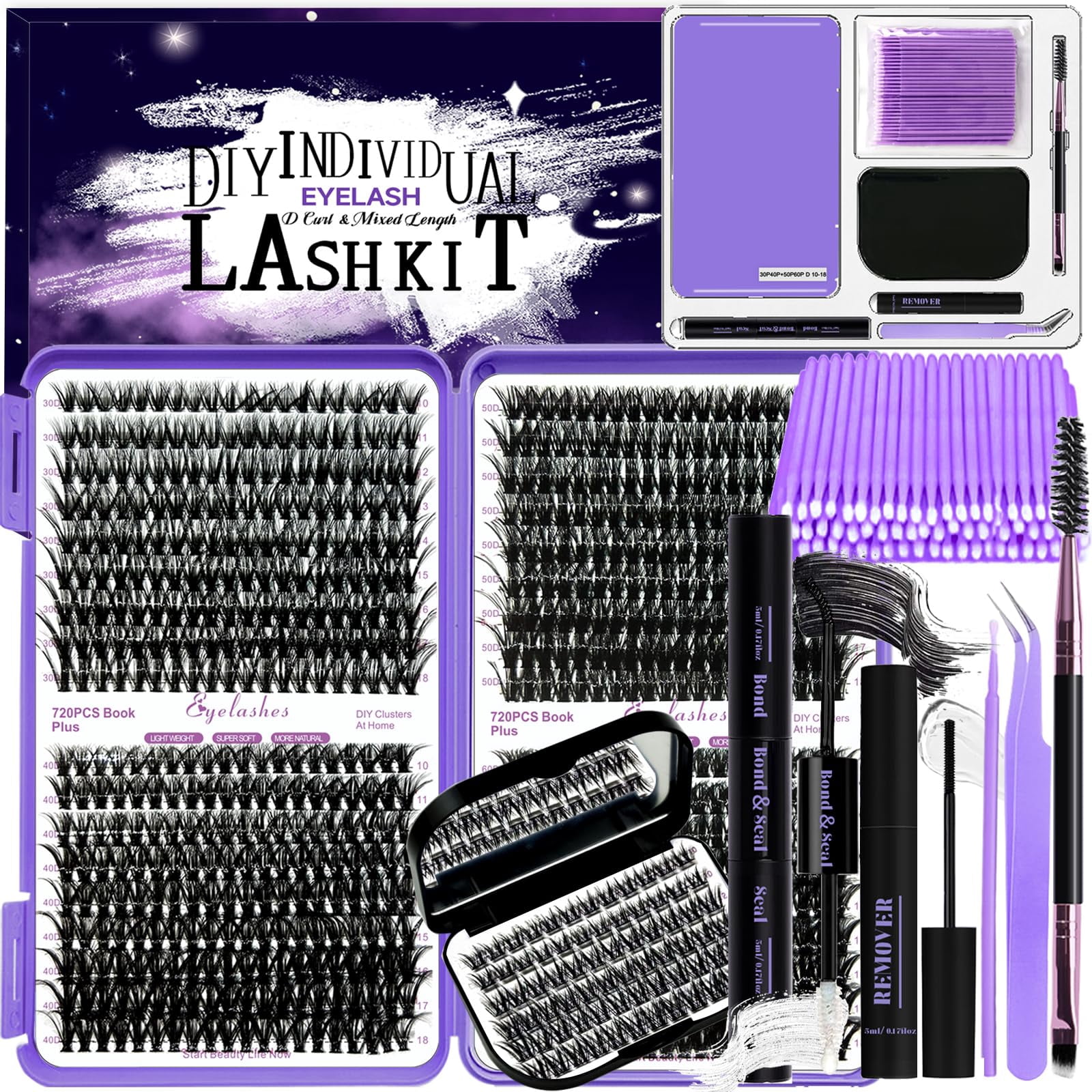 DIY Lash Extension Kit SSF20 792 Pcs D Curl Individual Lash Clusters ...