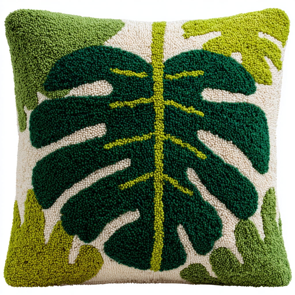 DIY Latch Hook Kits Green leaves Hooking Handmade Pillow Cover Cushion ...