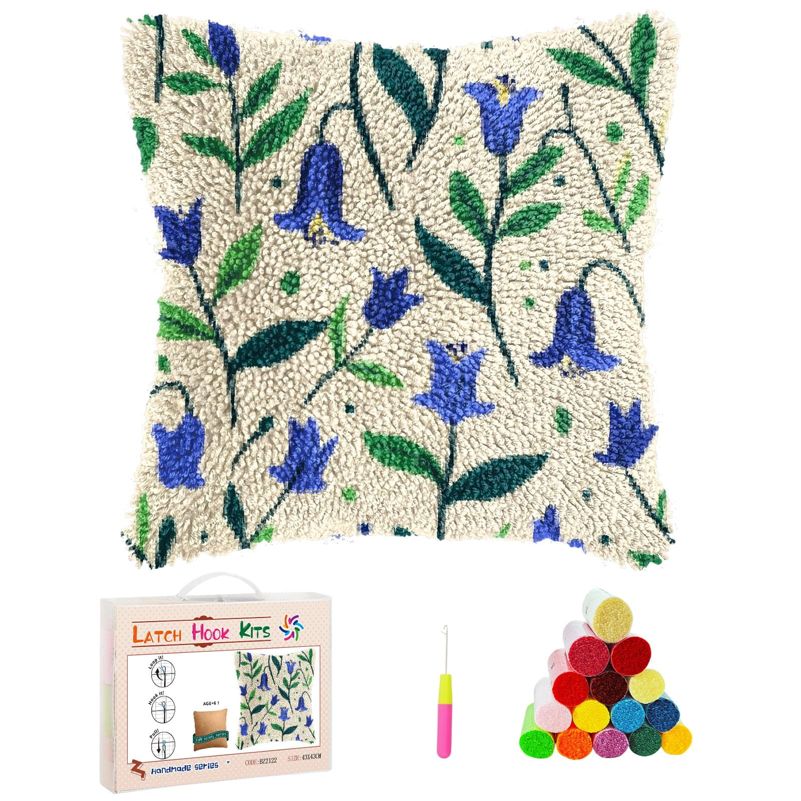 DIY Latch Hook Pillow Cover Kits Bluebell Flower Stampled Handamade ...