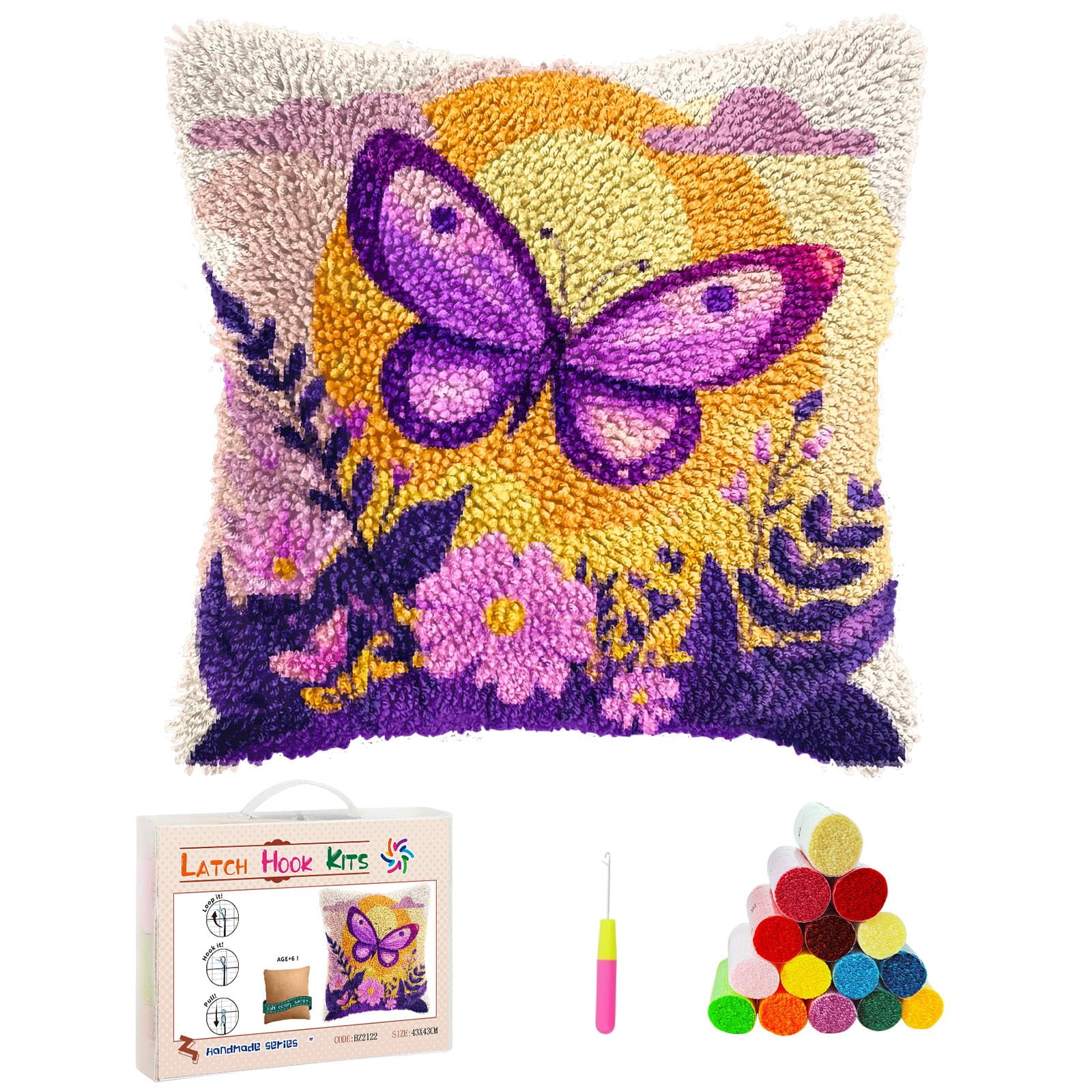 DIY Latch Hook Pillow Cover Kits Cartoon Butterfly and Flower Christmas ...