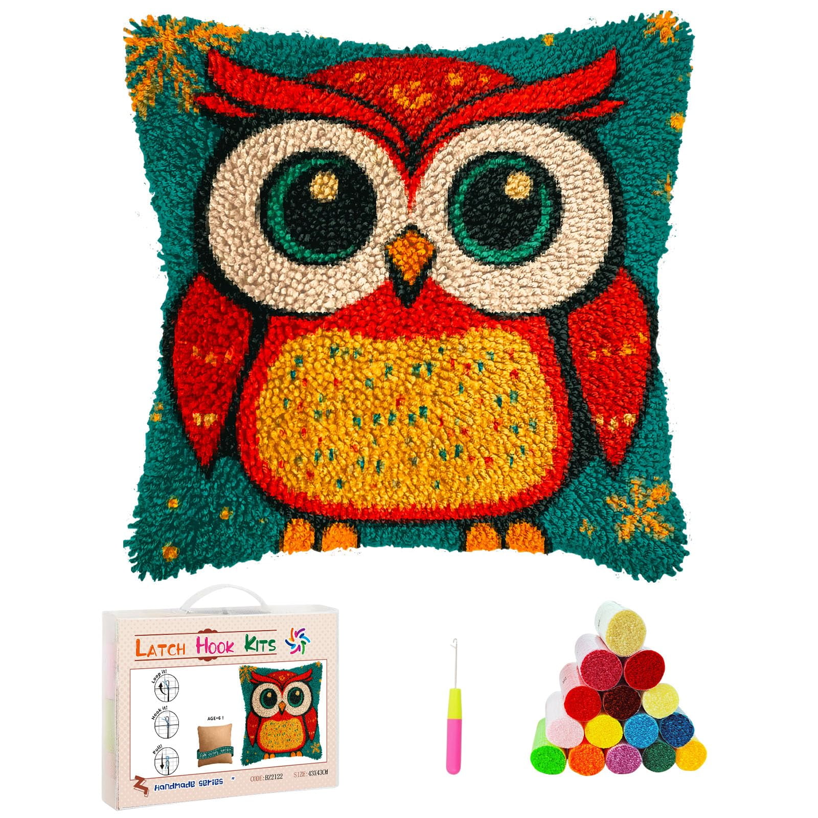 DIY Latch Hook Pillow Cover Kits Cartoon Christmas Owl on Tree Stamped ...