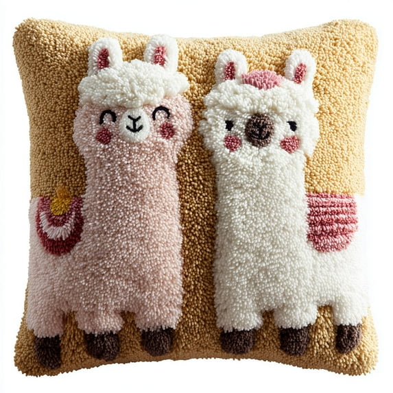 DIY Latch Hook Pillow Kit animal alpaca Throw Pillow Cover with Printed ...