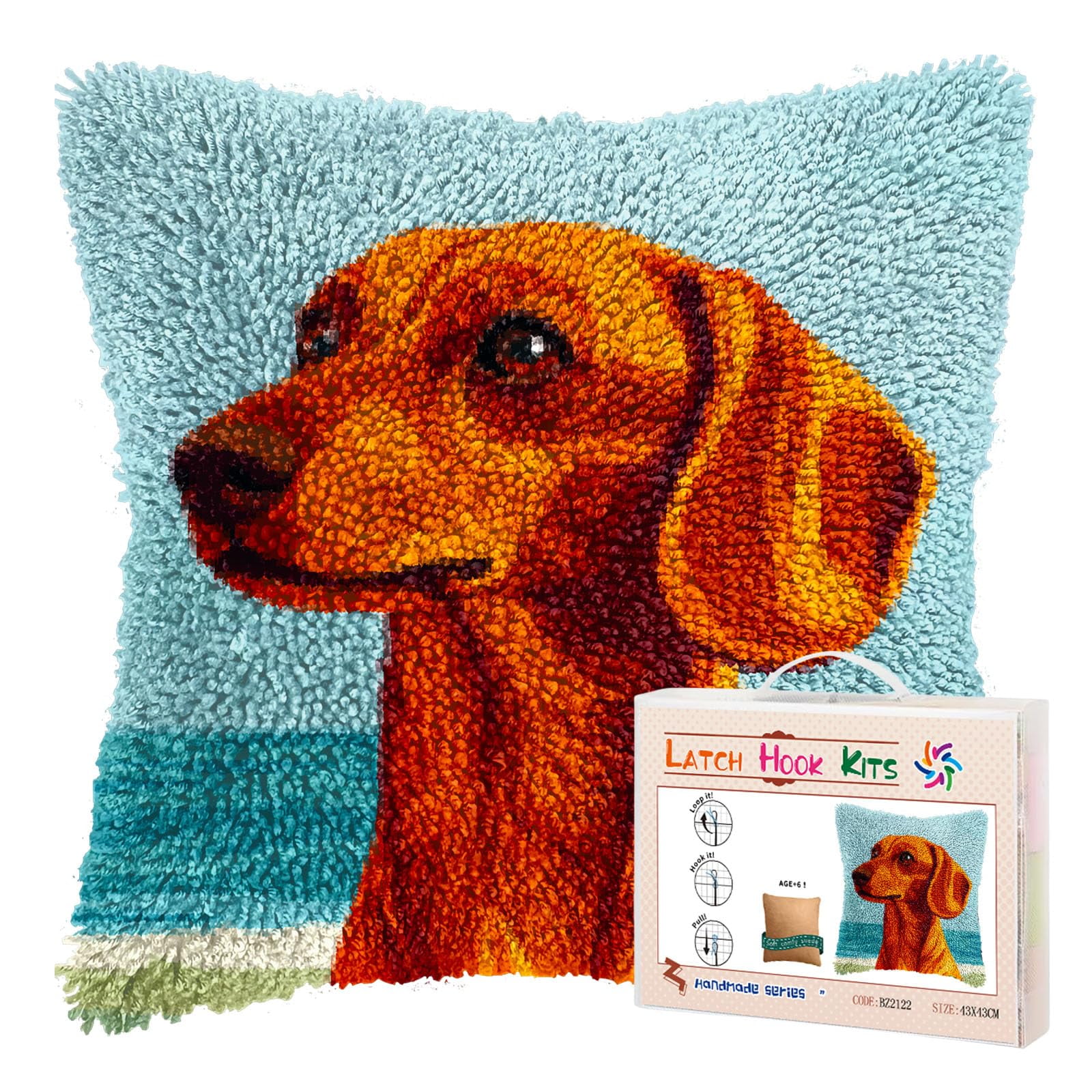 DIY Latch Hook Pillow Kits for Adults Cartoon Brown Dachshund Dog ...
