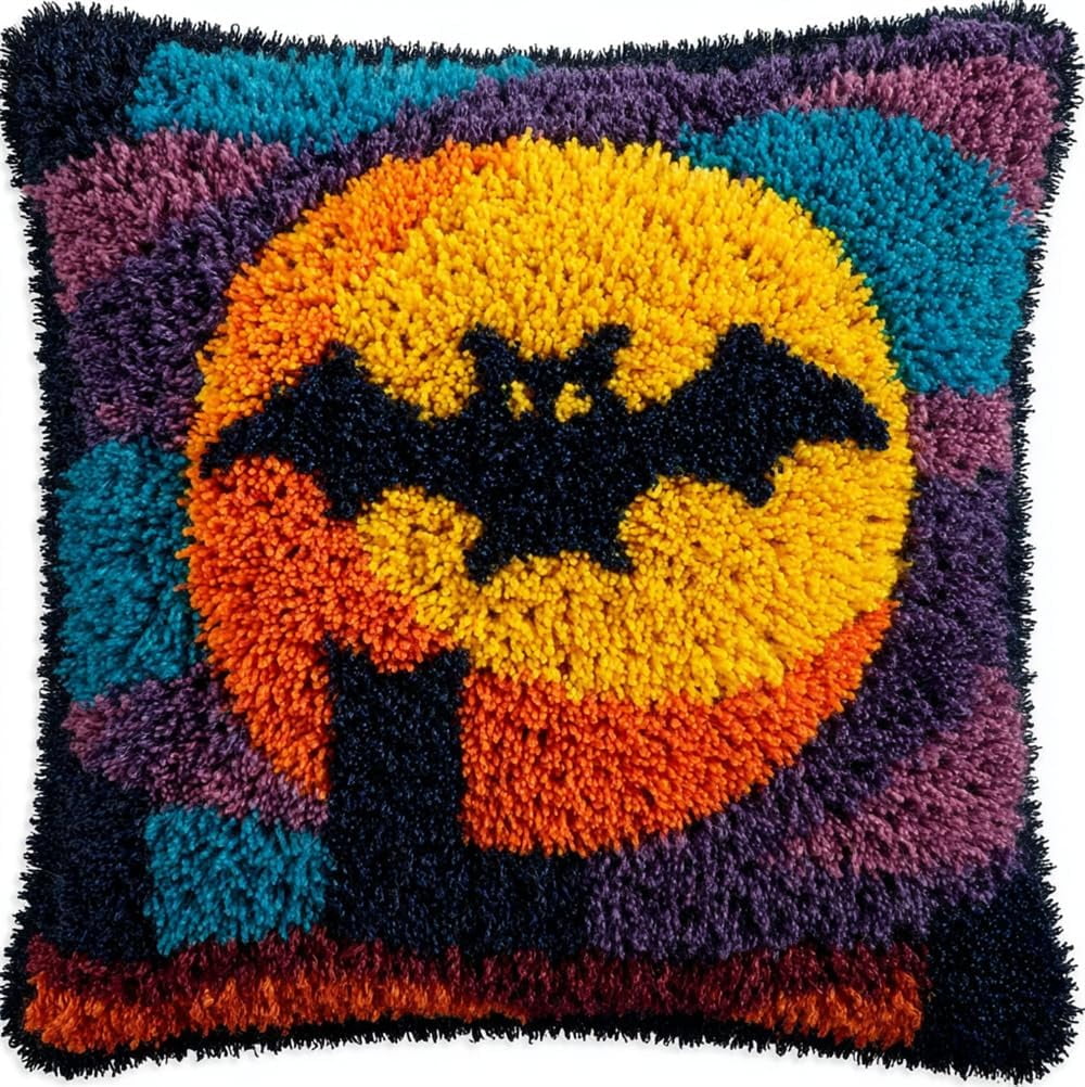DIY Latch Hook Pillow Kits, Animals Bats Beginner Cushion Cover Latch ...