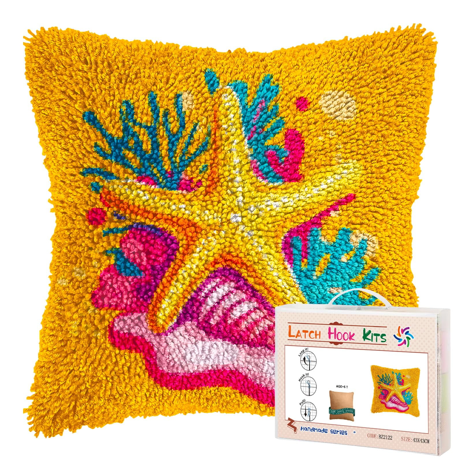 DIY Latch Hook Pillow Kits Seaside Starfish and Coral Shell Printed ...