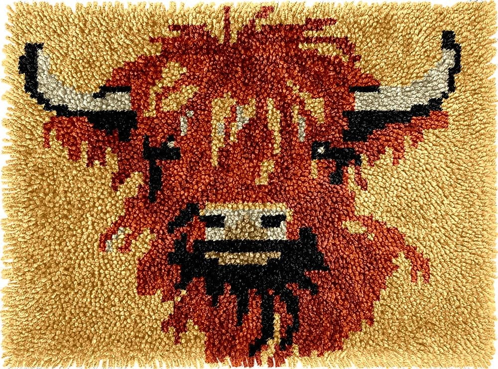 DIY Latch Hook Rug Kits Baby Highland Cow DIY Cushion Tapestry Making ...