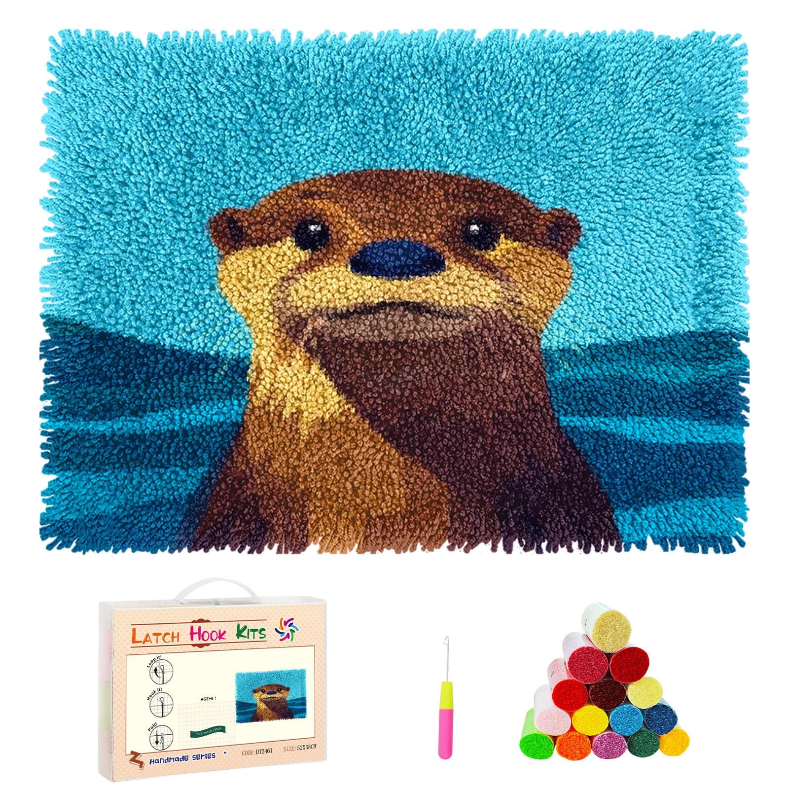 DIY Latch Hook Rug Kits Cartoon Otter in Sea Stamped Non-slip Mat ...