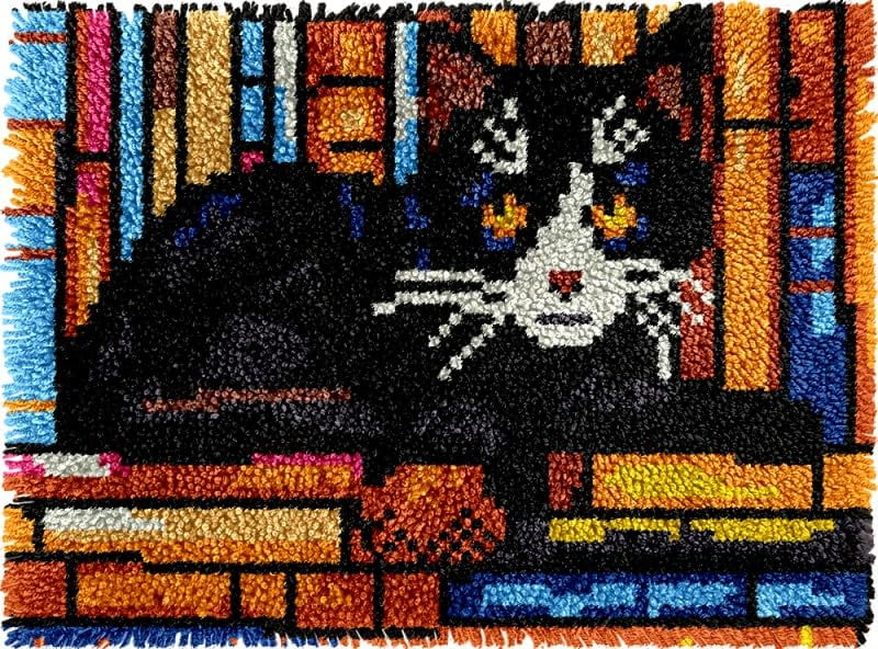 DIY Latch Hook Rug Kits Cat on Books DIY Cushion Tapestry Making ...