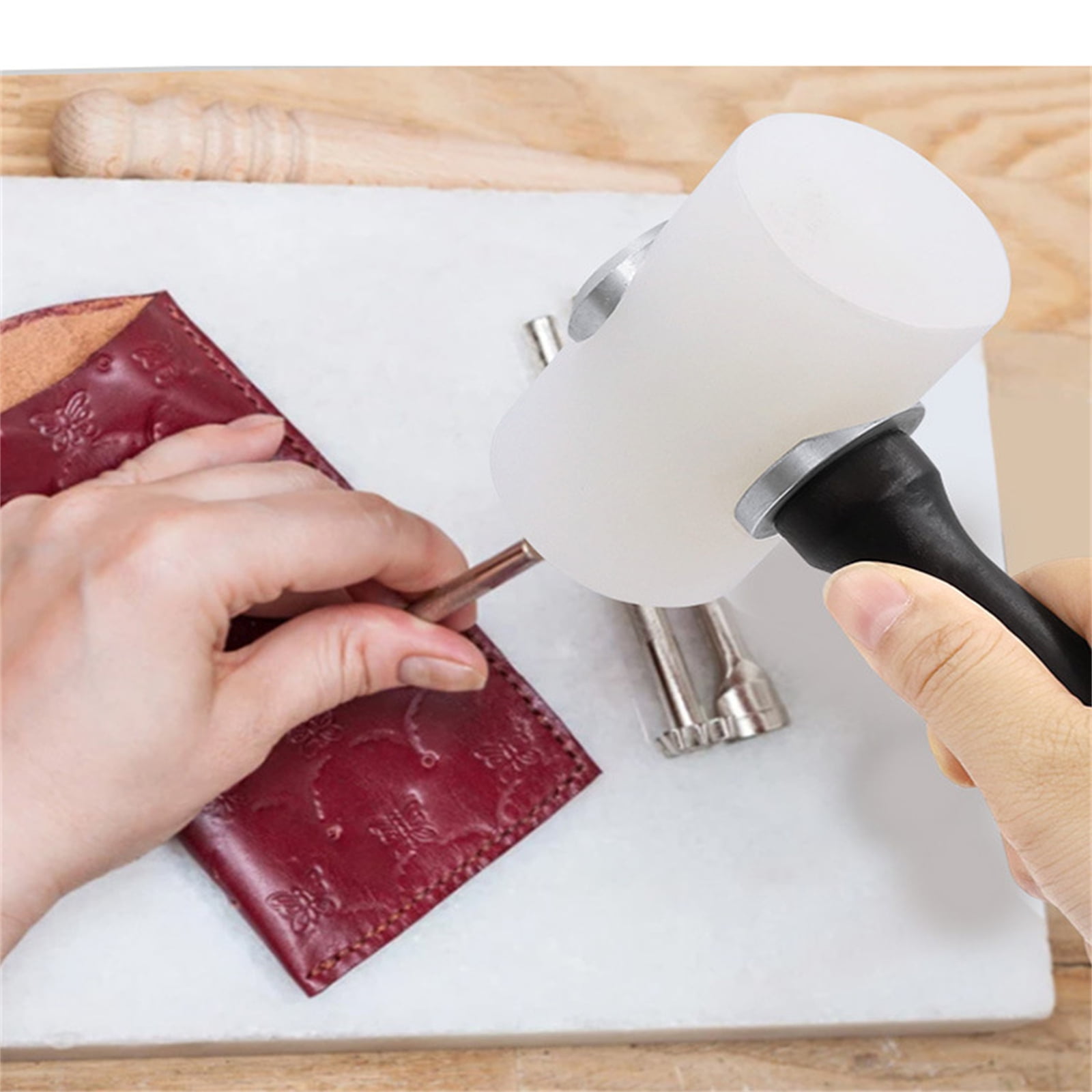 DIY Leather Carving Crafts Hammer Tool Kit T Shape Nylon Hammer Head ...
