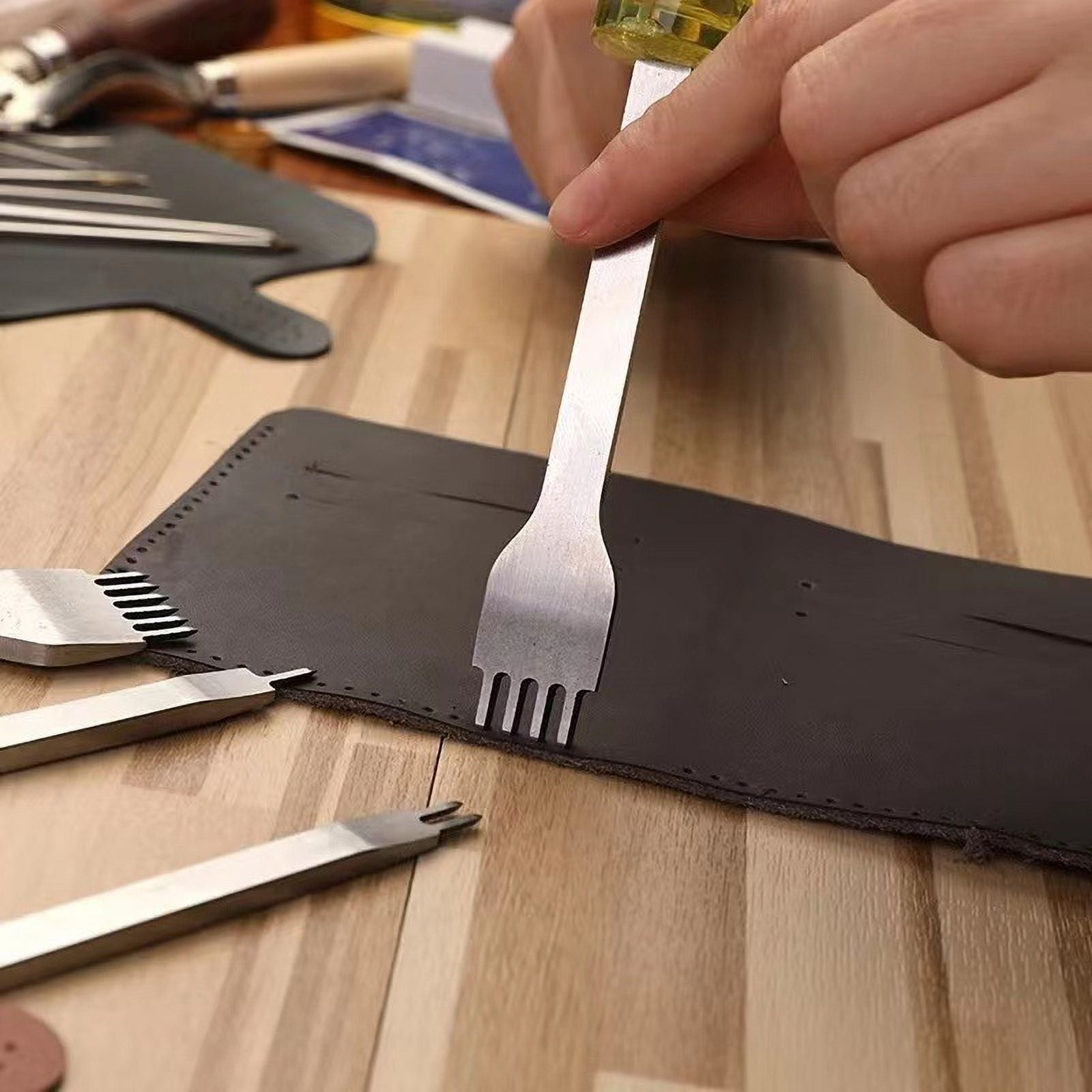 DIY Leather Craft Tool – White Steel Pricking Iron Set (3/4/5/6mm) for Precision Stitching ...