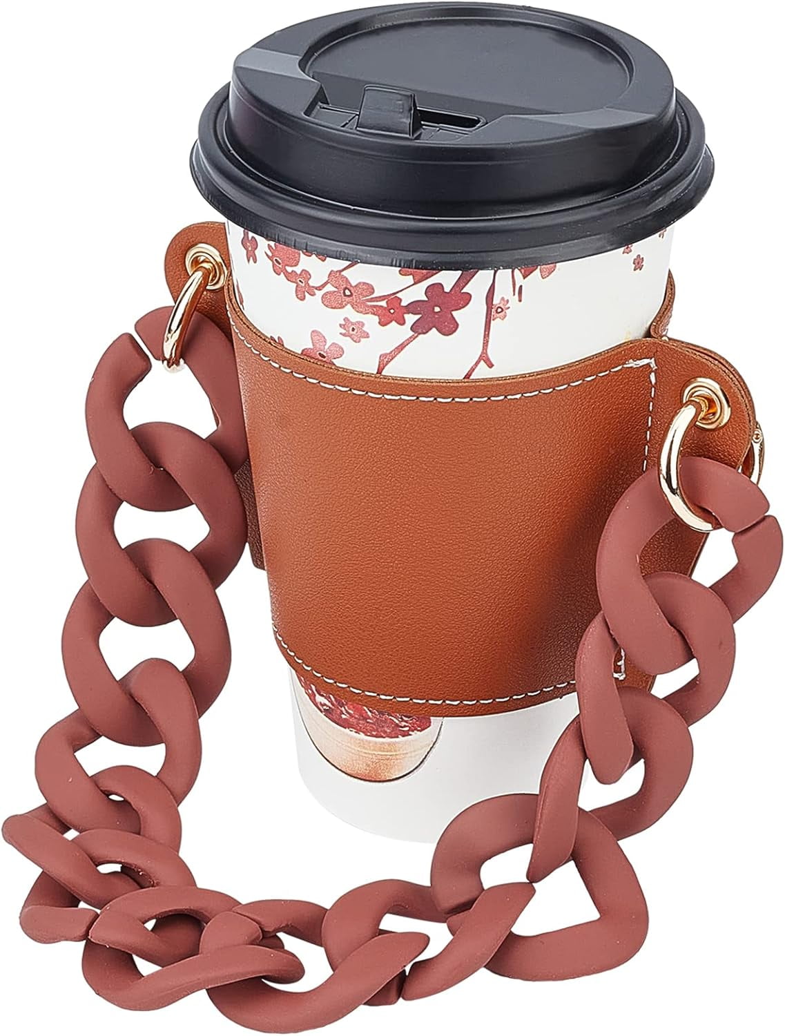 DIY Leather Cup Holder with Handle Chocolate PU Leather Reusable Drink ...