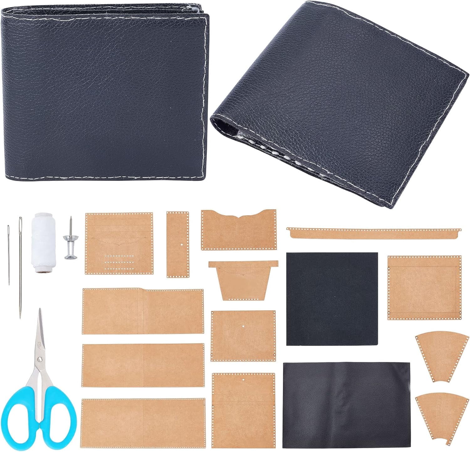 DIY Leather Wallet Kit - Faux Leather Pouch Kit Minimalist Black Fold ...
