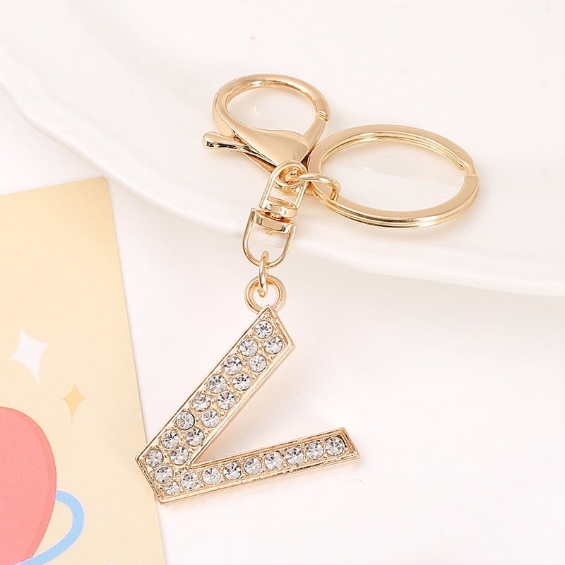 DIY Letter Keychain Zinc Alloy Rhinestone Gold Letter Car Pendant ...