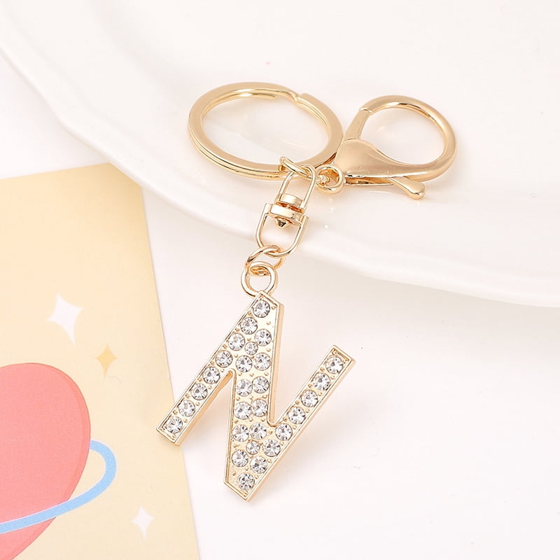 DIY Letter Keychain Zinc Alloy Rhinestone Gold Letter Car Pendant ...
