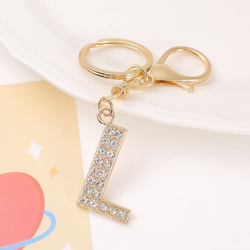 DIY Letter Keychain Zinc Alloy Rhinestone Gold Letter Car Pendant ...