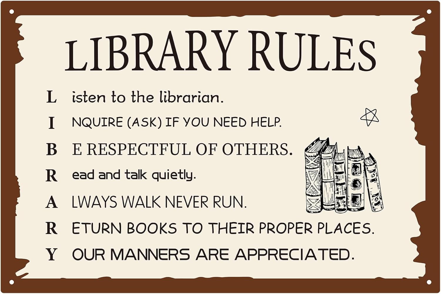 DIY Library Rules Tin Sign Library Decor Vintage Iron Sign Painting ...
