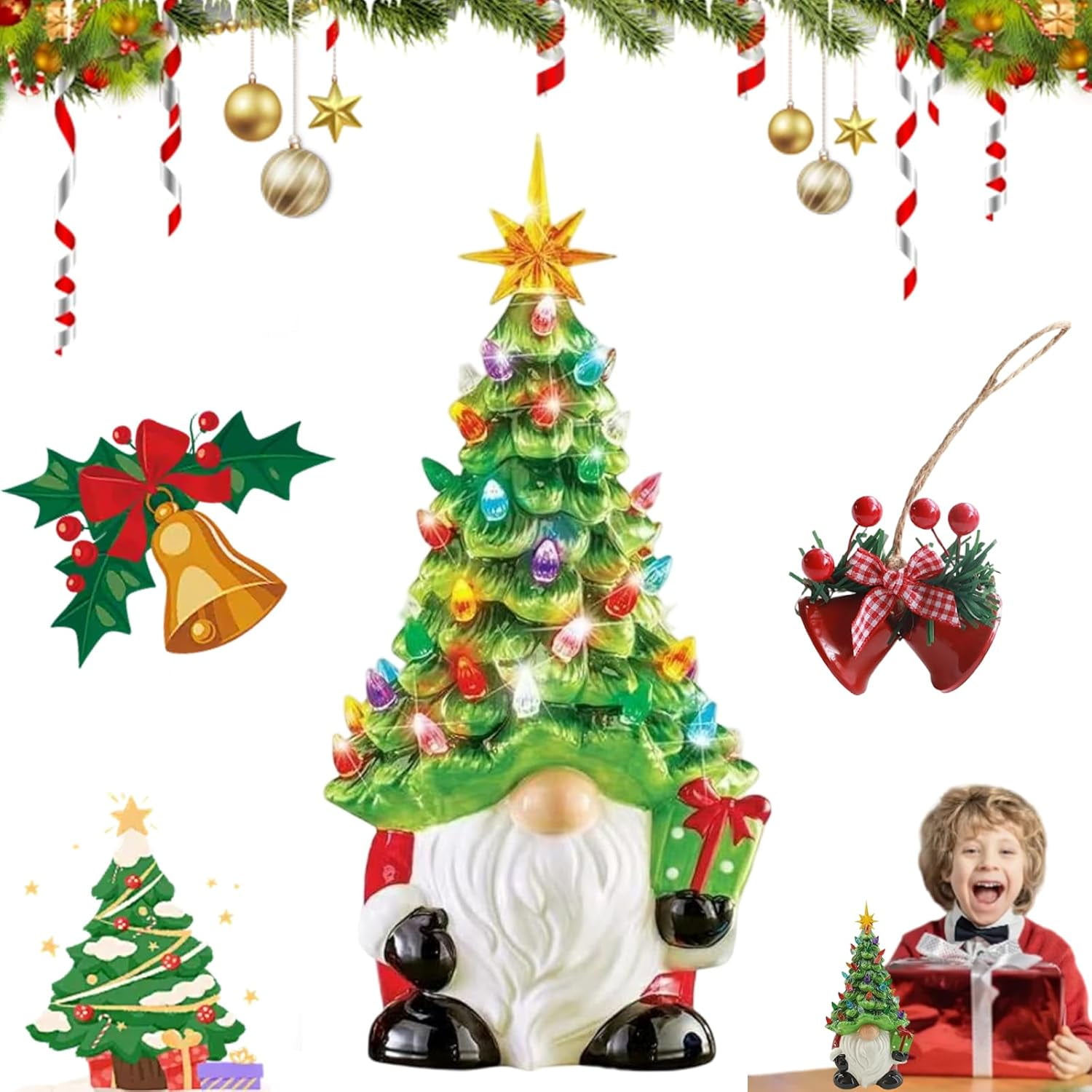 DIY Lighted Christmas Gnome Tree, Faceless Old Man Ceramic Christmas ...