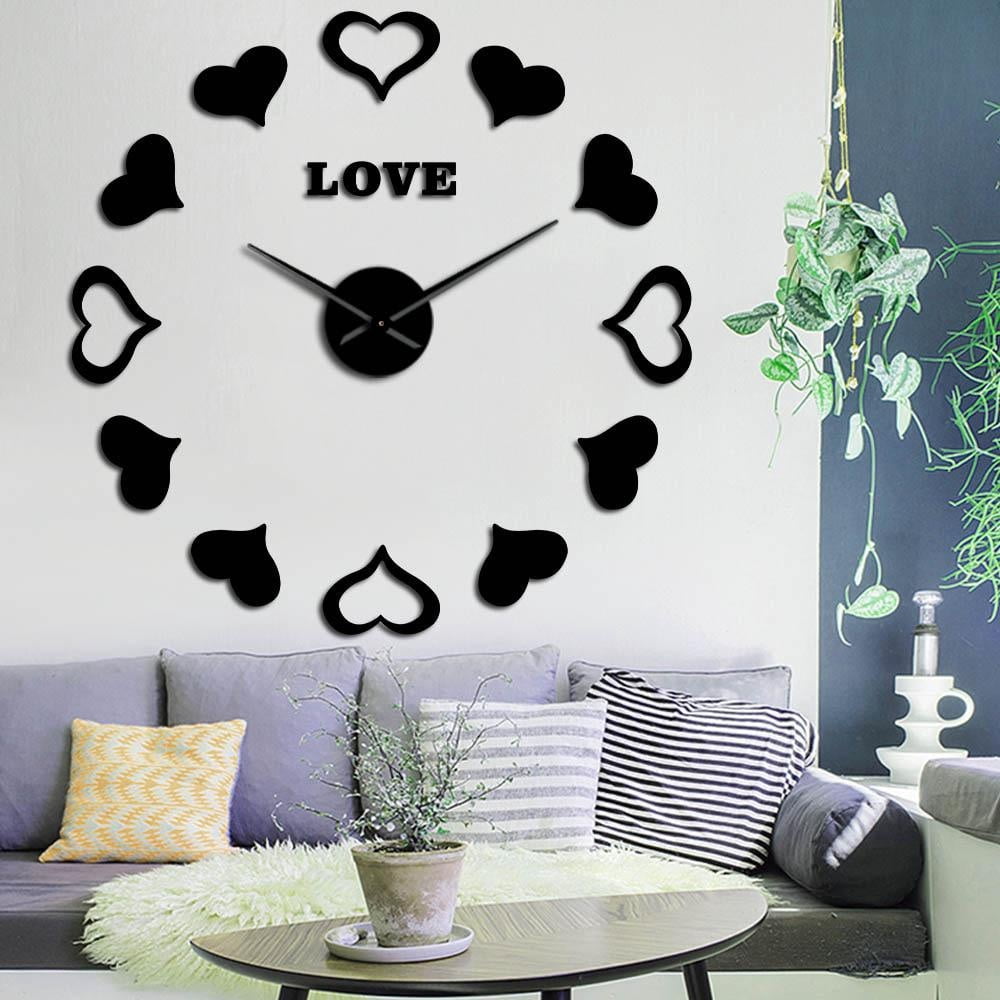 DIY Love Hearts Acrylic Mirror Wall Art Decor Large Wall Clocks Girls ...