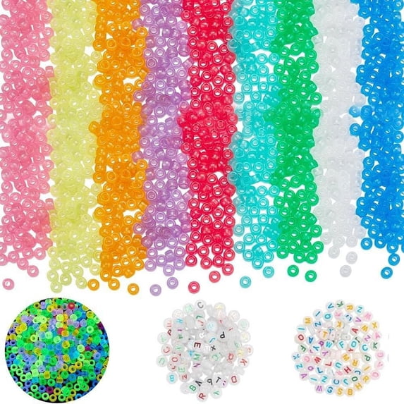 DIY Luminous Flat Round Plastic Acrylic Beads Bracelet Kits Mixed Color ...