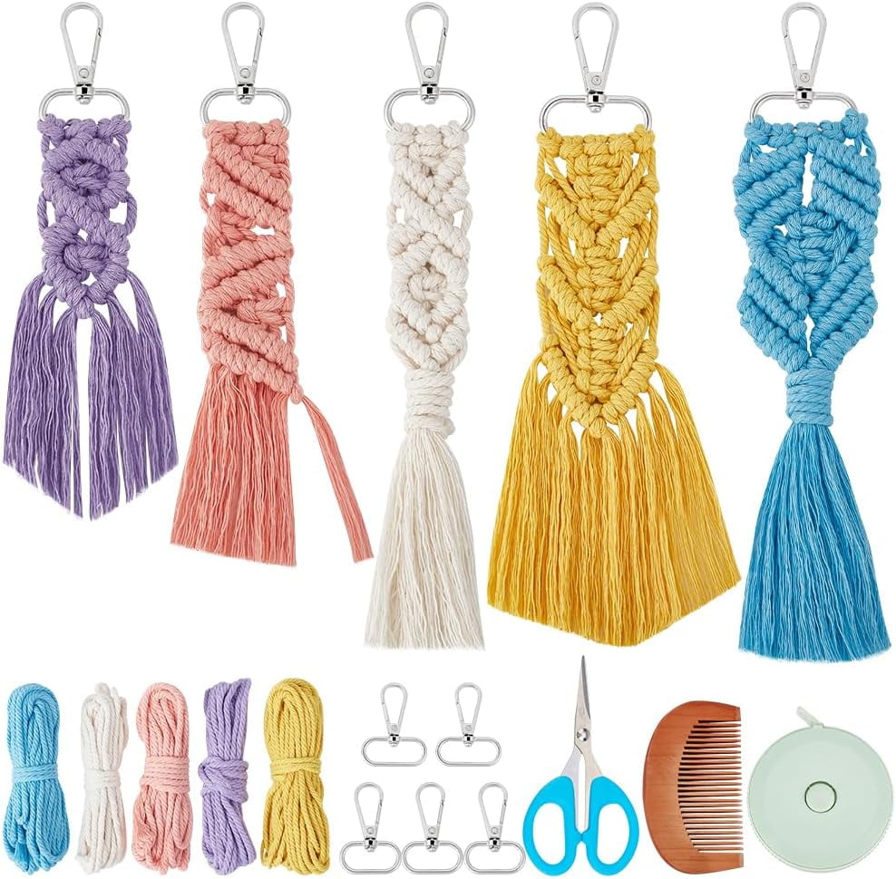 DIY Macrame Keychain kit 5 Set Colorful DIY Macrame Cletter Keychains ...