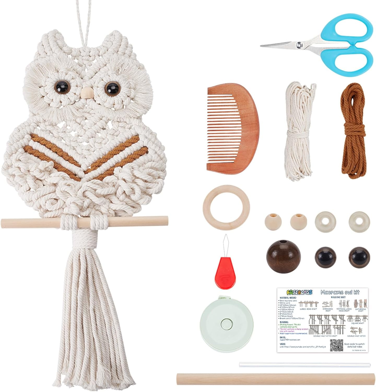 DIY Macrame Owl Kit with Instructions Macrame Wall Hanging Ornament ...