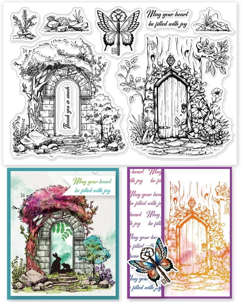 DIY Magic Fairy Door Clear Stamps for Cards Making Flower and Tree ...
