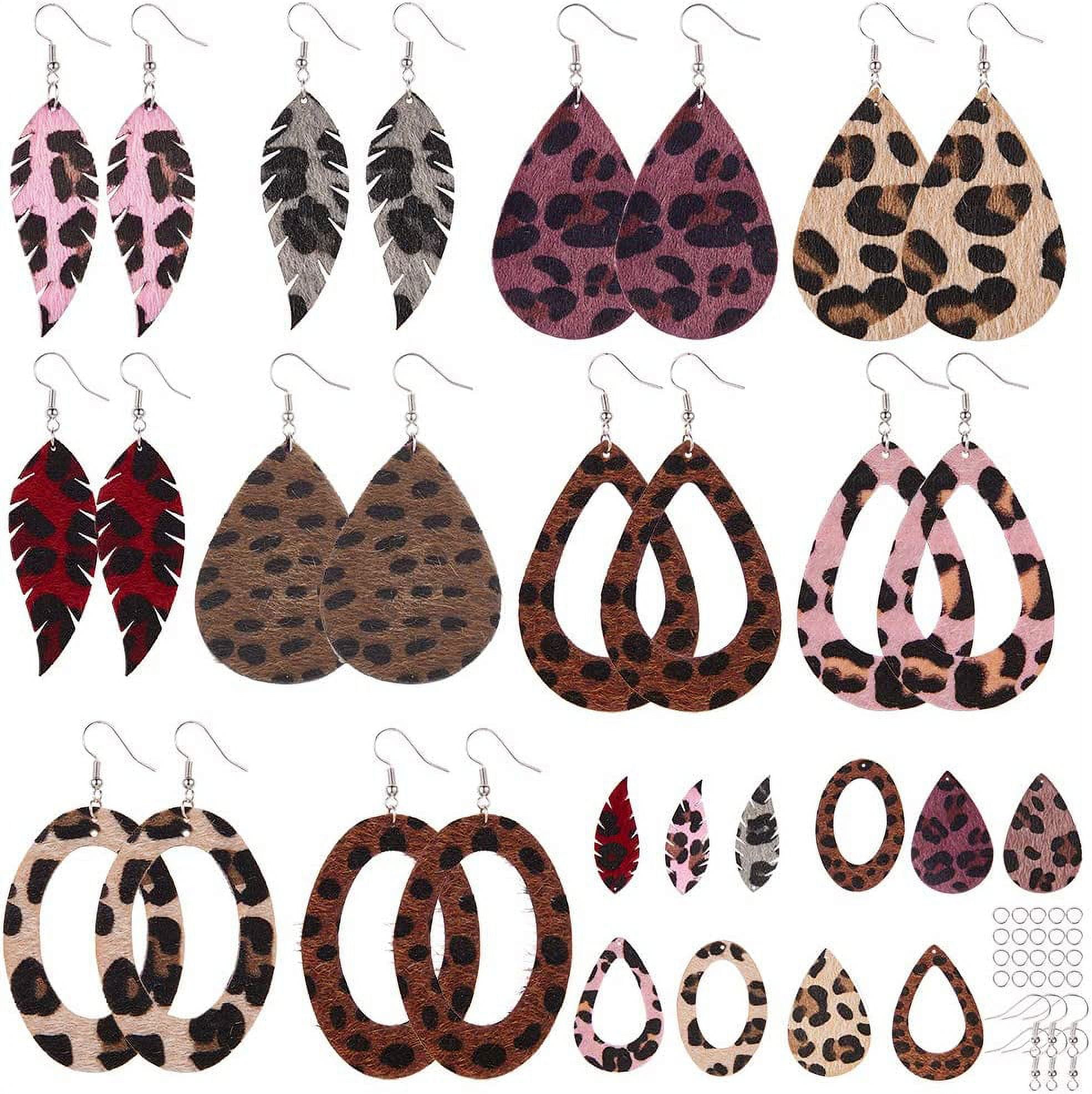 DIY Make 10 Pairs Leopard Print Leather Earrings Velvet Leaf Teardrop ...