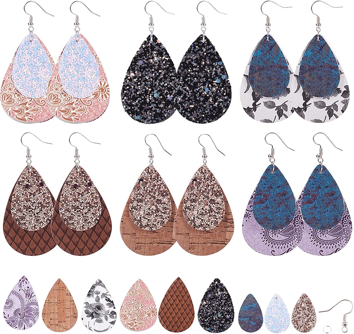 DIY Make 6 Pairs Double Leather Teardrop Drop Dangle Earring Making ...