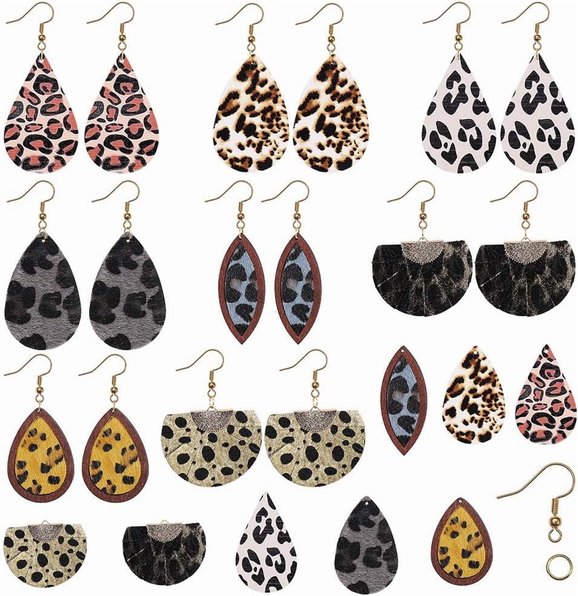 DIY Make 8 Pairs Leopard Print Velvet Leaf Wooden Leather Teardrop Drop ...