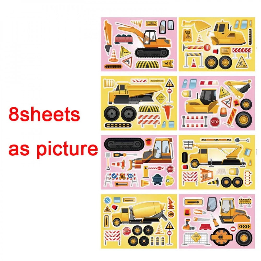 DIY Make Your Own Construction Vehicle Stickers for Kids Boys Cartoon ...