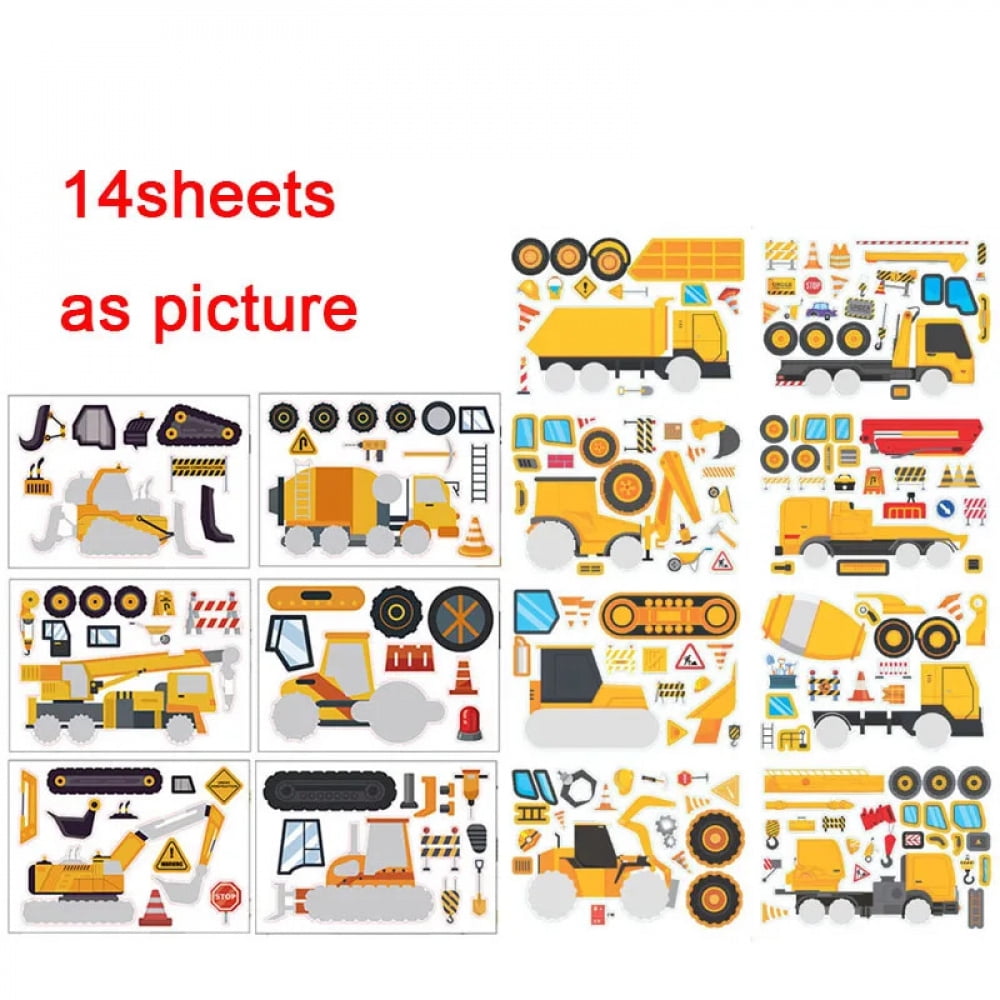DIY Make Your Own Construction Vehicle Stickers for Kids Boys Cartoon ...