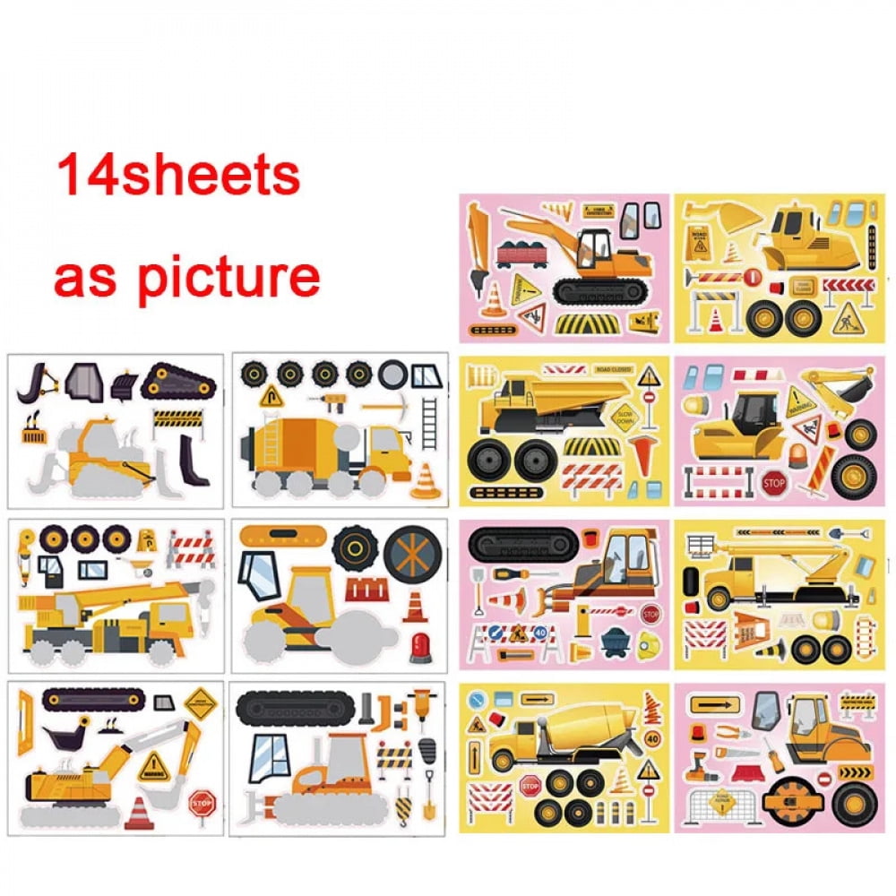 DIY Make Your Own Construction Vehicle Stickers for Kids Boys Cartoon ...