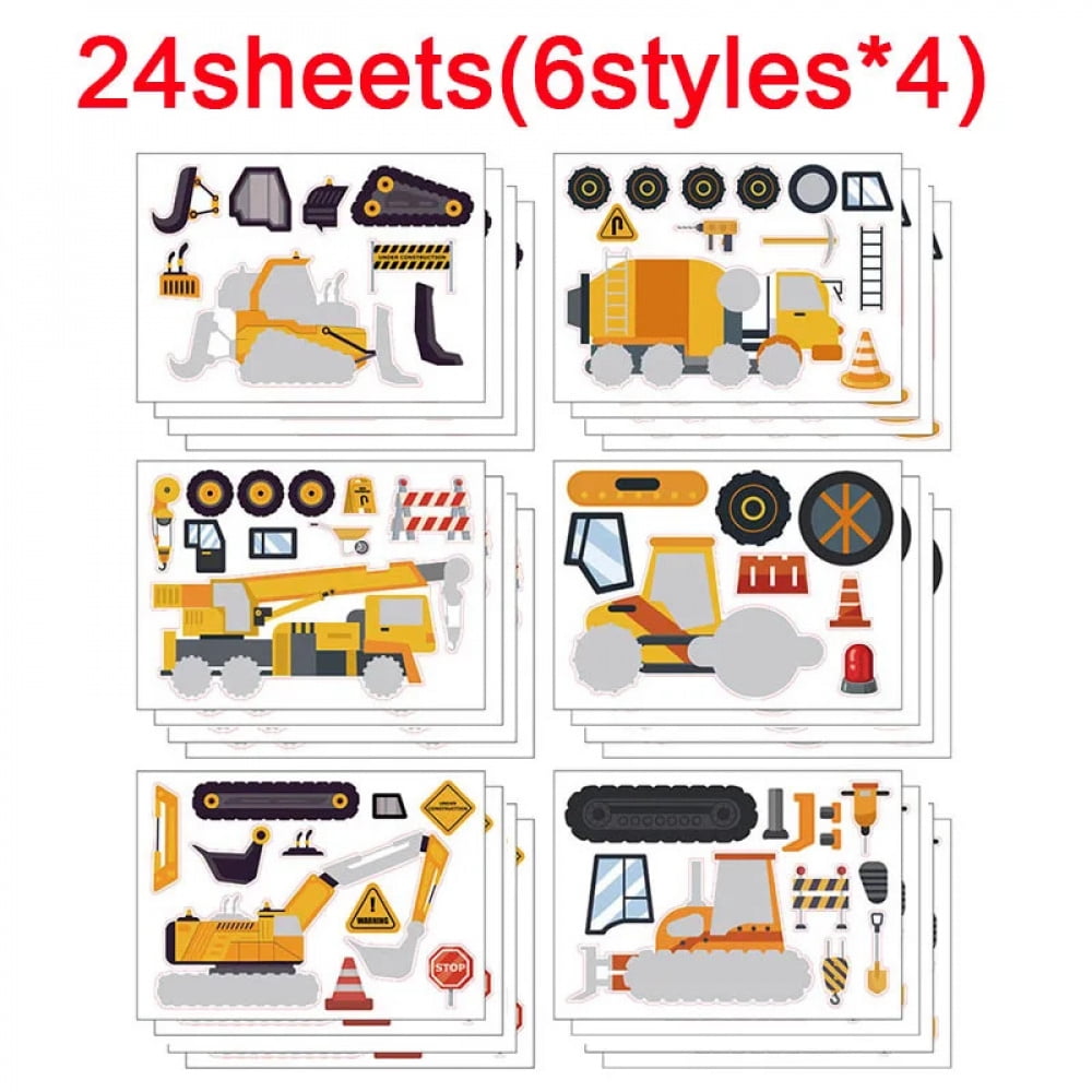 DIY Make Your Own Construction Vehicle Stickers for Kids Boys Cartoon ...