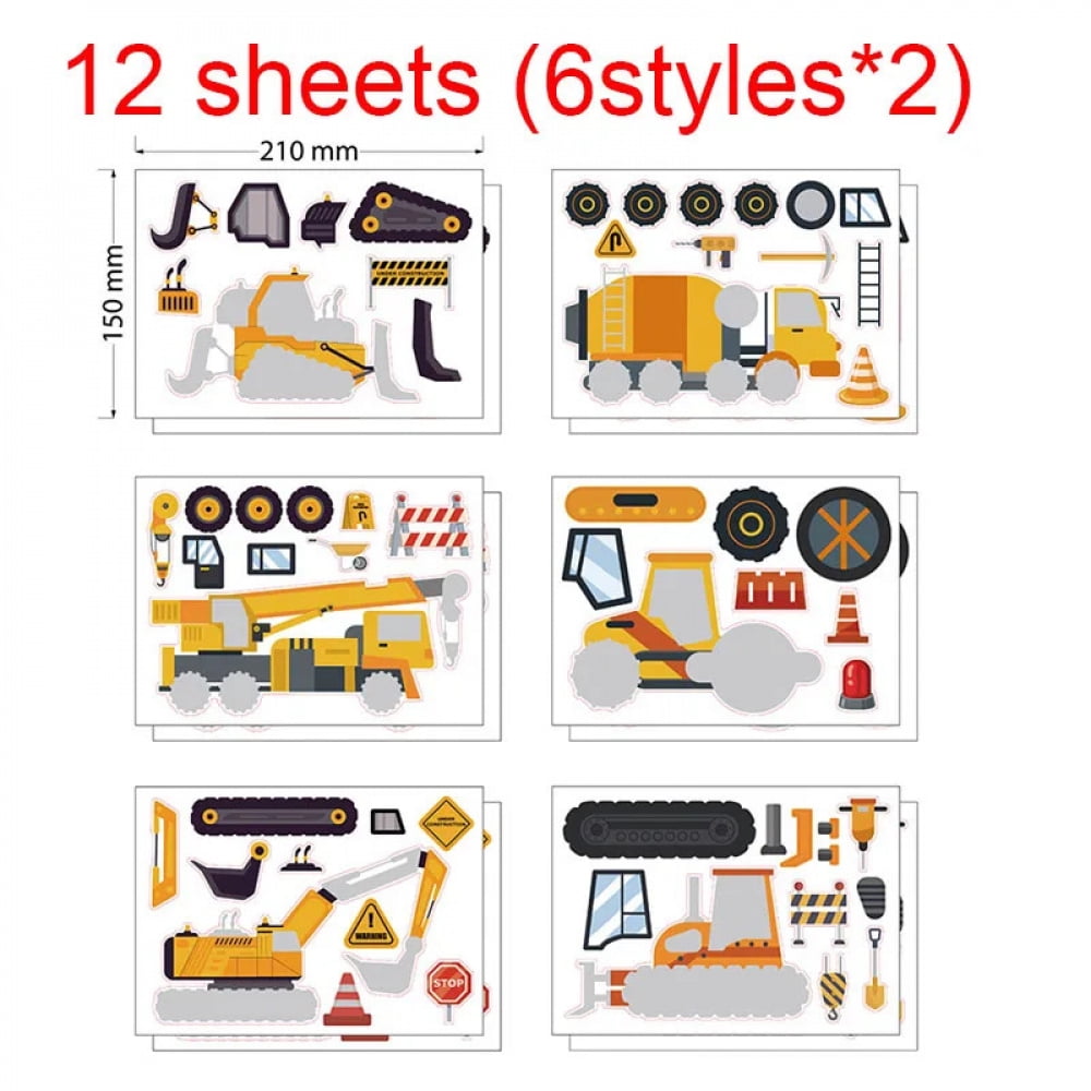 DIY Make Your Own Construction Vehicle Stickers for Kids Boys Cartoon ...