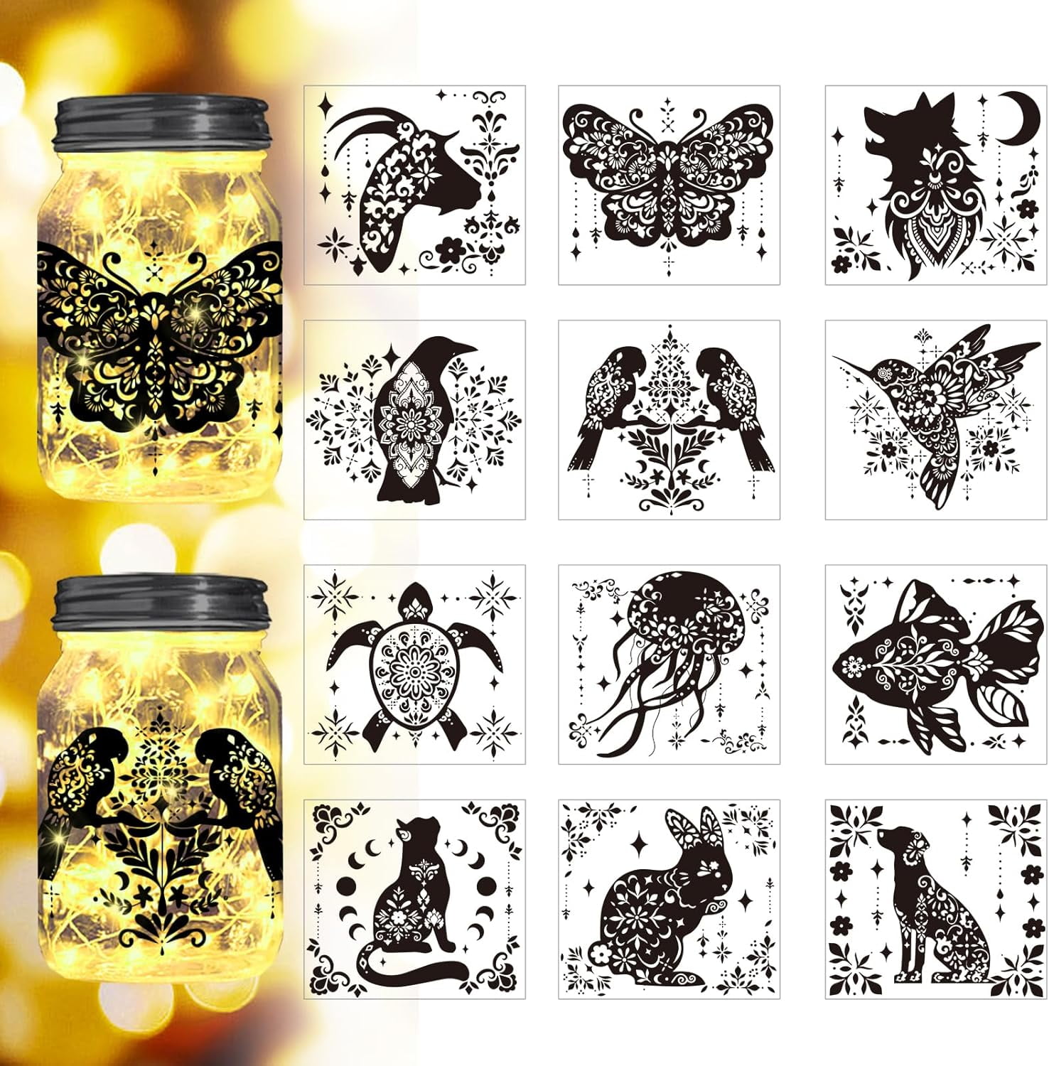 DIY Mandora Animal Silhouette Cutouts for Jars Mason Can Glass Wishing ...