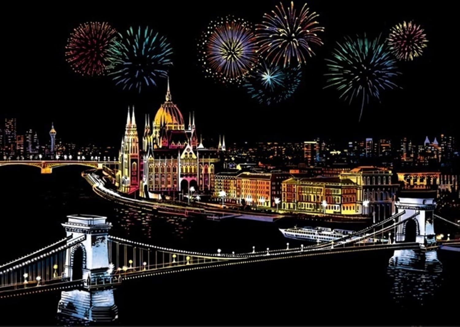 DIY Manual Scraping Painting 40.5x28.5 cm Famous City Building Night ...