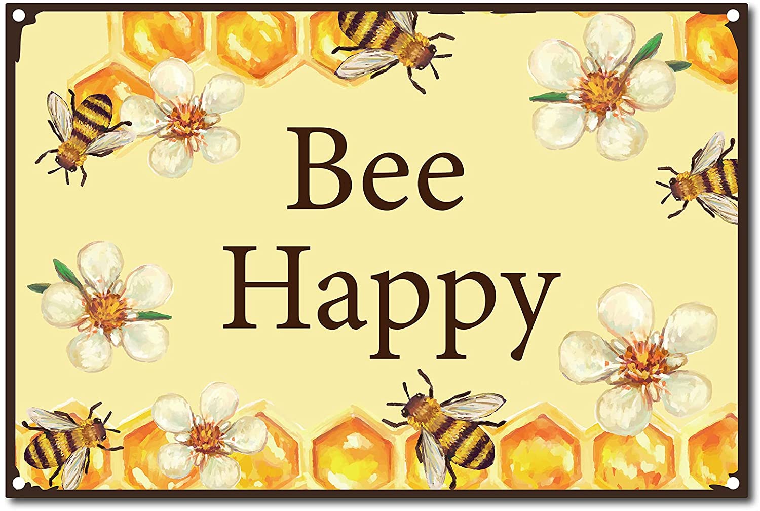 DIY Metal Tin Sign Bee Happy Retro Vintage Funny Wall Decor Decoration ...