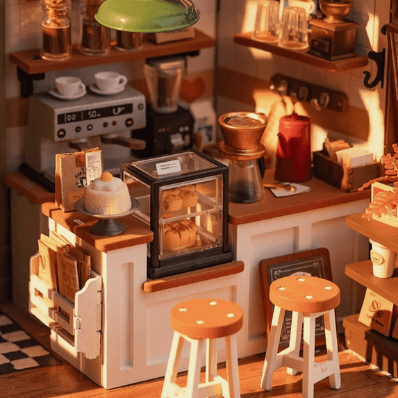 DIY Mini Café Kit Mini Coffee House Model Wooden Dollhouse with LED ...