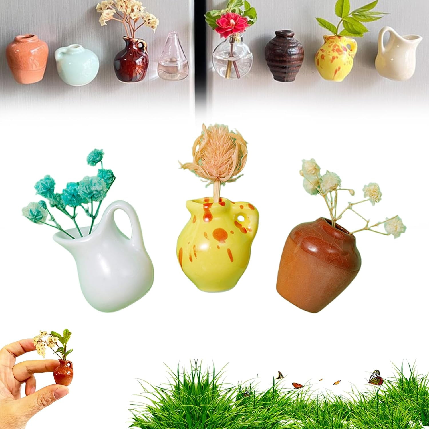 DIY Mini Ceramic Vase Magnets for Fridge, Cute Plant Vase Fridge ...