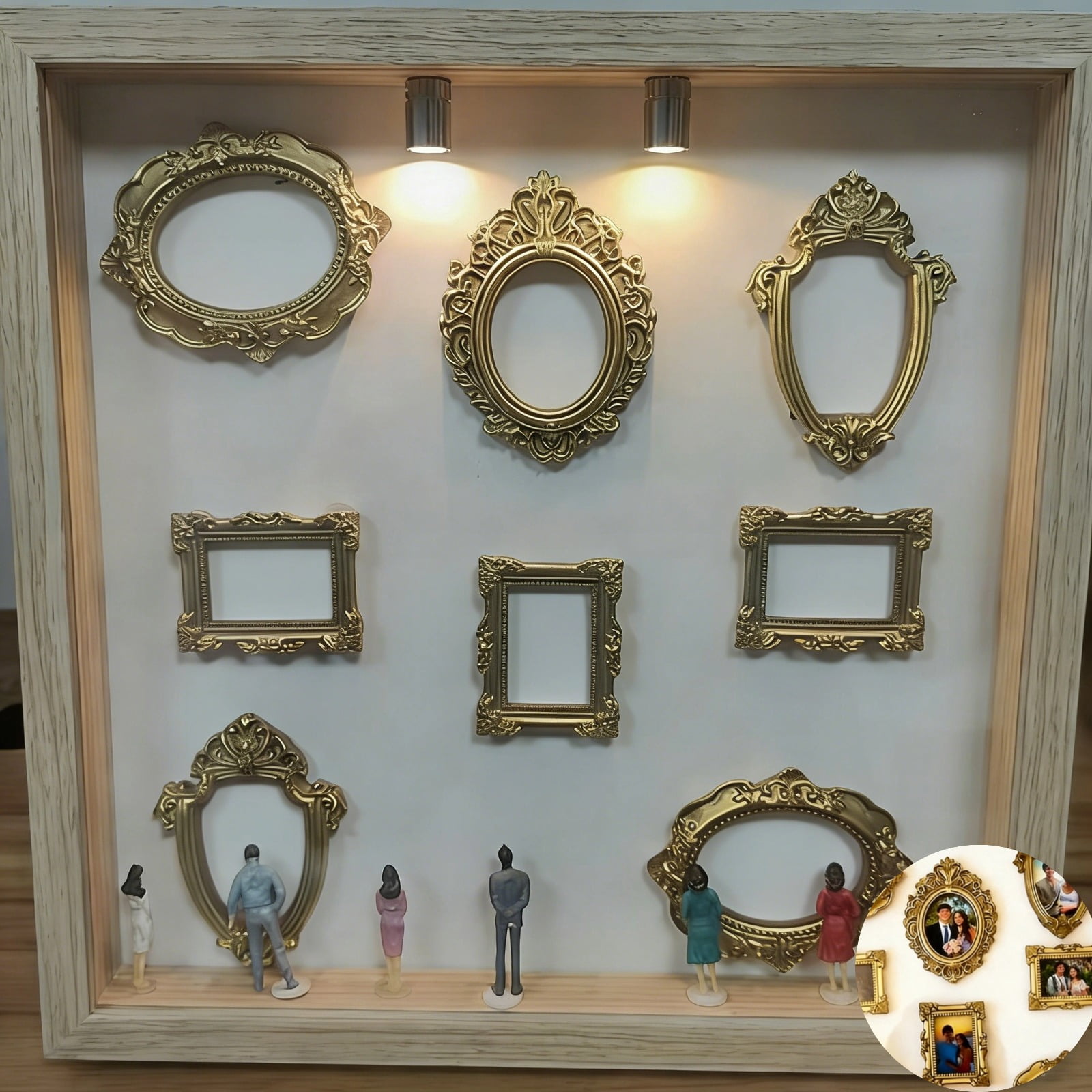 AVYERVO Shadow Box Frame Kit, DIY Mini Gold Frames with Figurines (Wood ...
