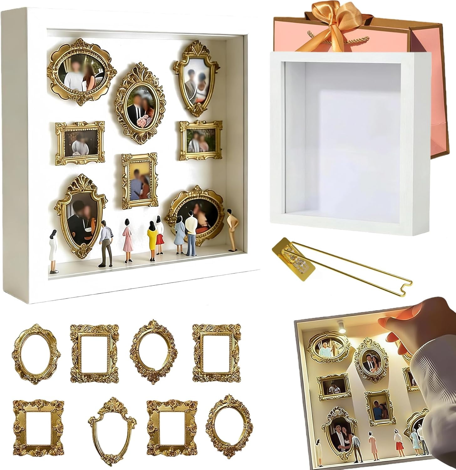 DIY Mini Museum Silhouette Box Shadow Box Frame Kit with Light,Gold ...