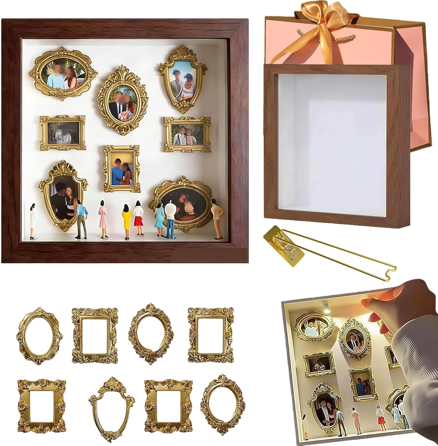 DIY Mini Museum Silhouette Box Shadow Box Frame Kit with Light,Gold ...