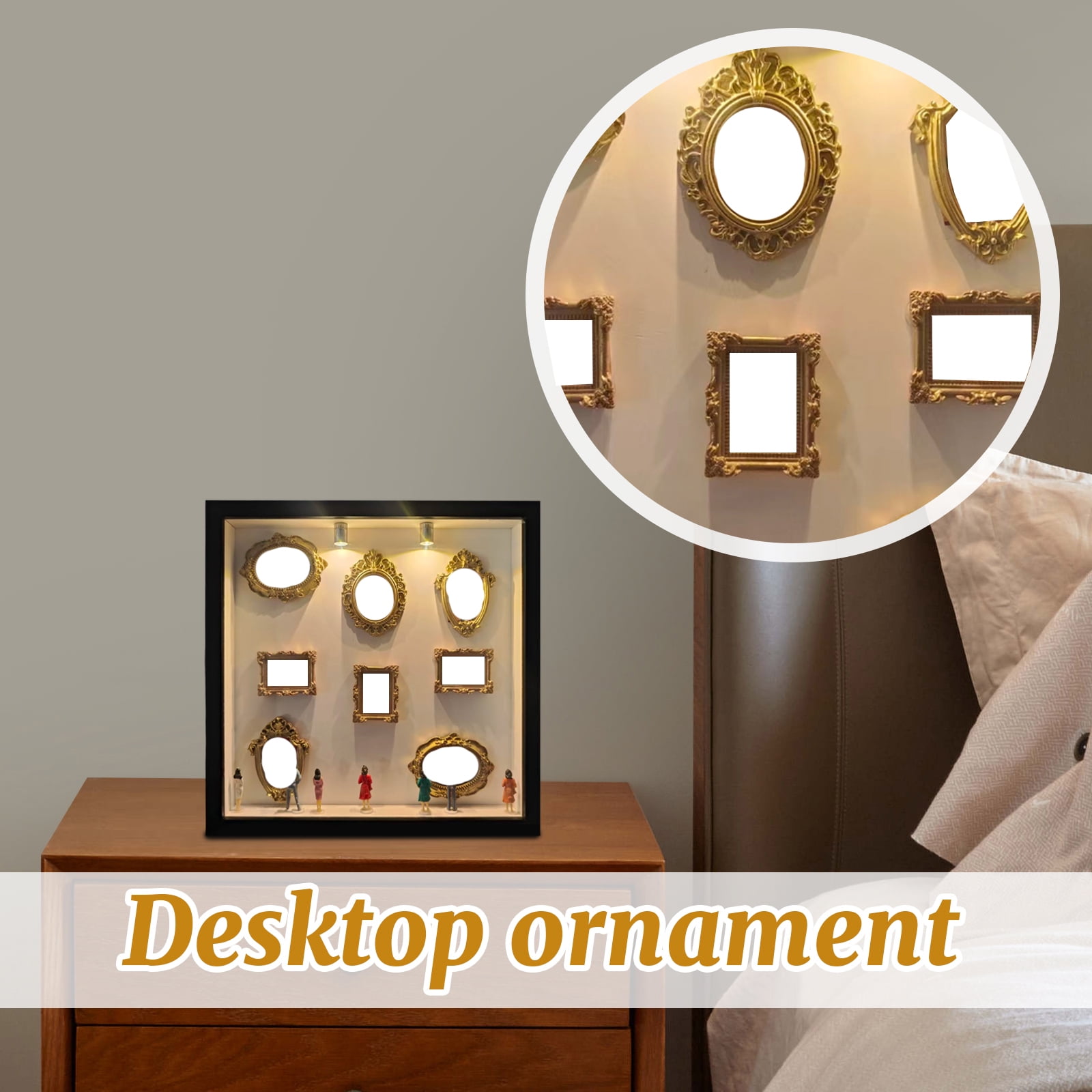 DIY Mini Museum Silhouette Box, Tiny Frame Box with Mini Figurines Gold ...