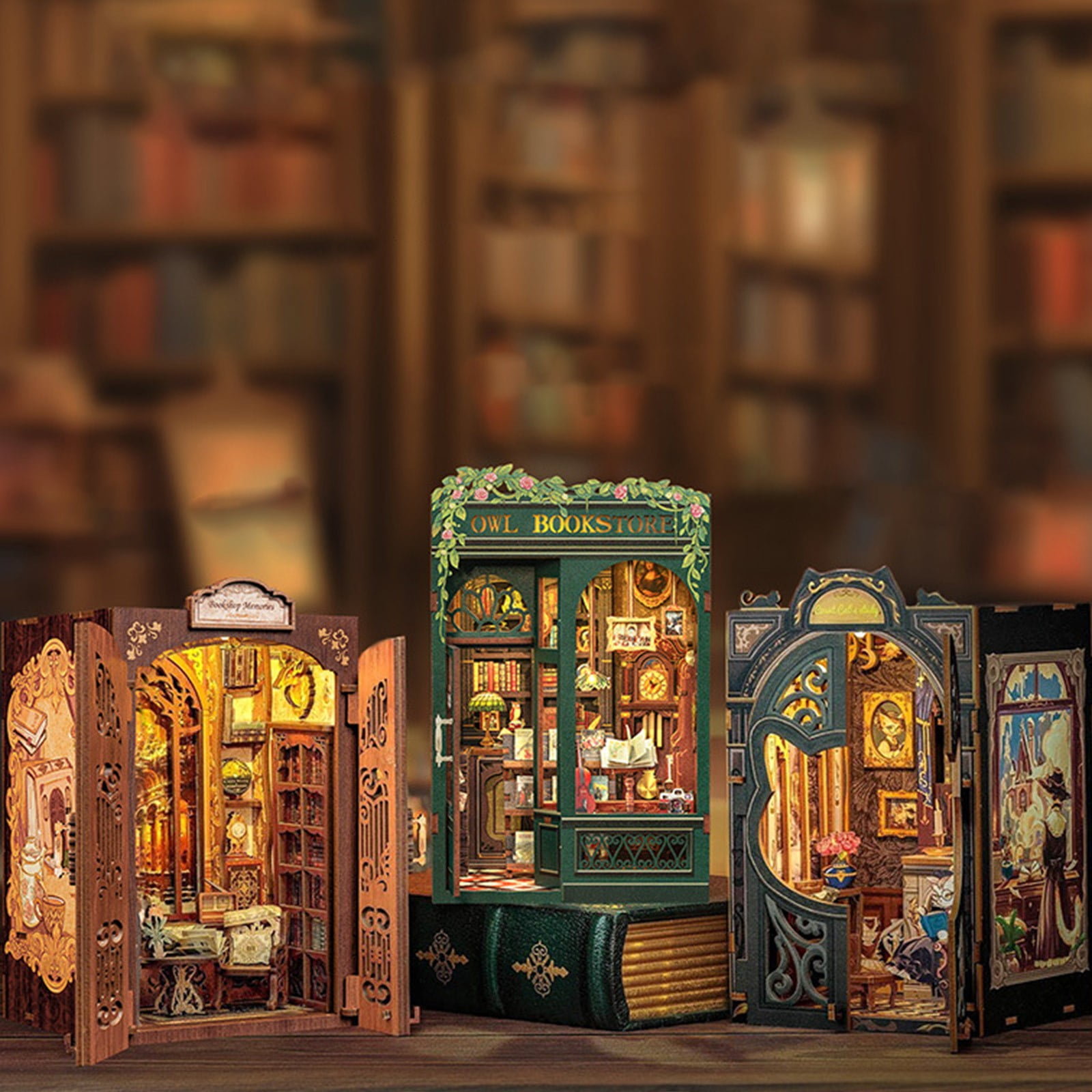 DIY Miniature Bookstore Kit, Wooden Dollhouse with LED Lights, Creative ...