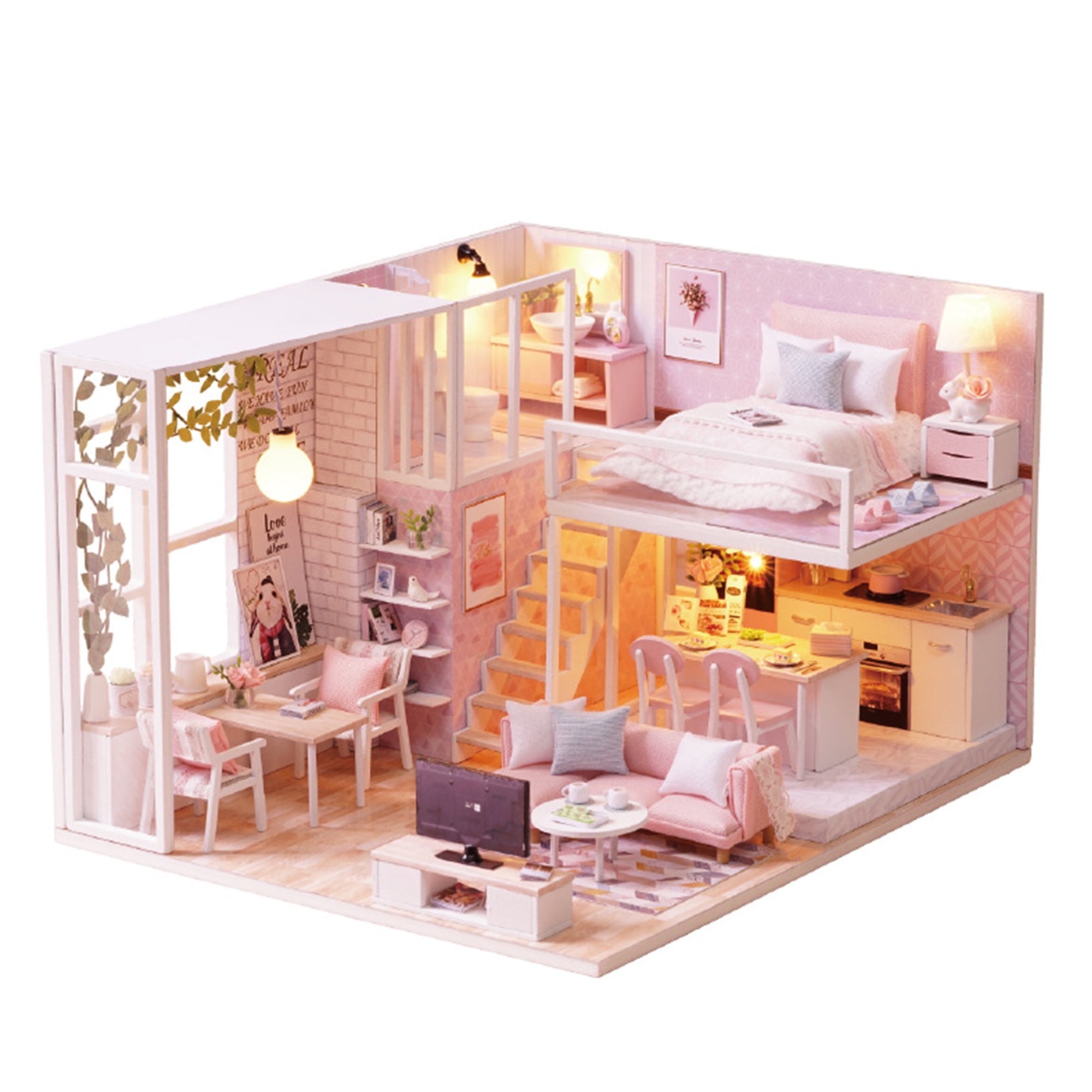 DIY Miniature Dollhouse Kit with LED Light Furniture Wood Mini Doll ...