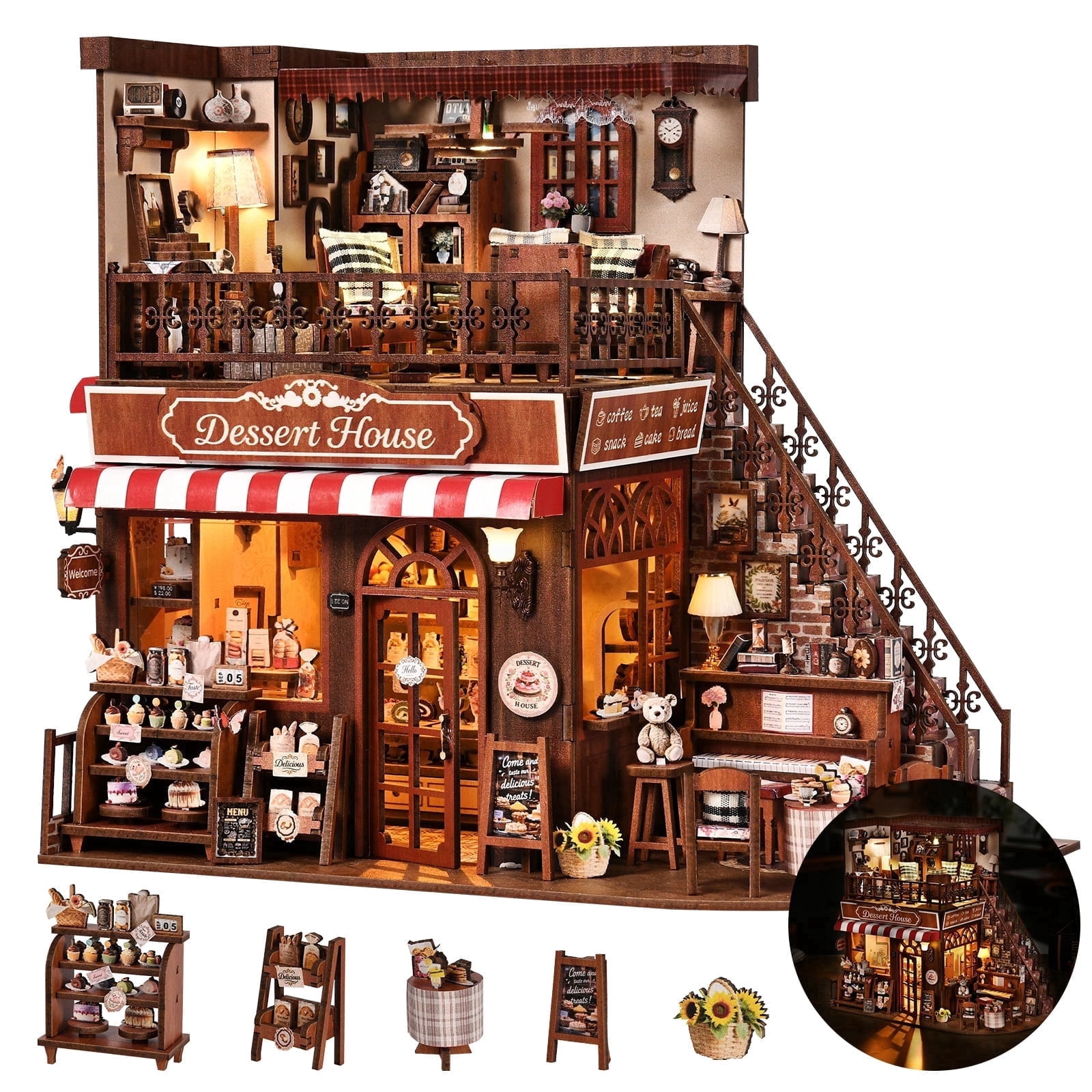 DIY Dessert House Miniature Dollhouse Kit w/ LED Light - 1:24 Scale ...