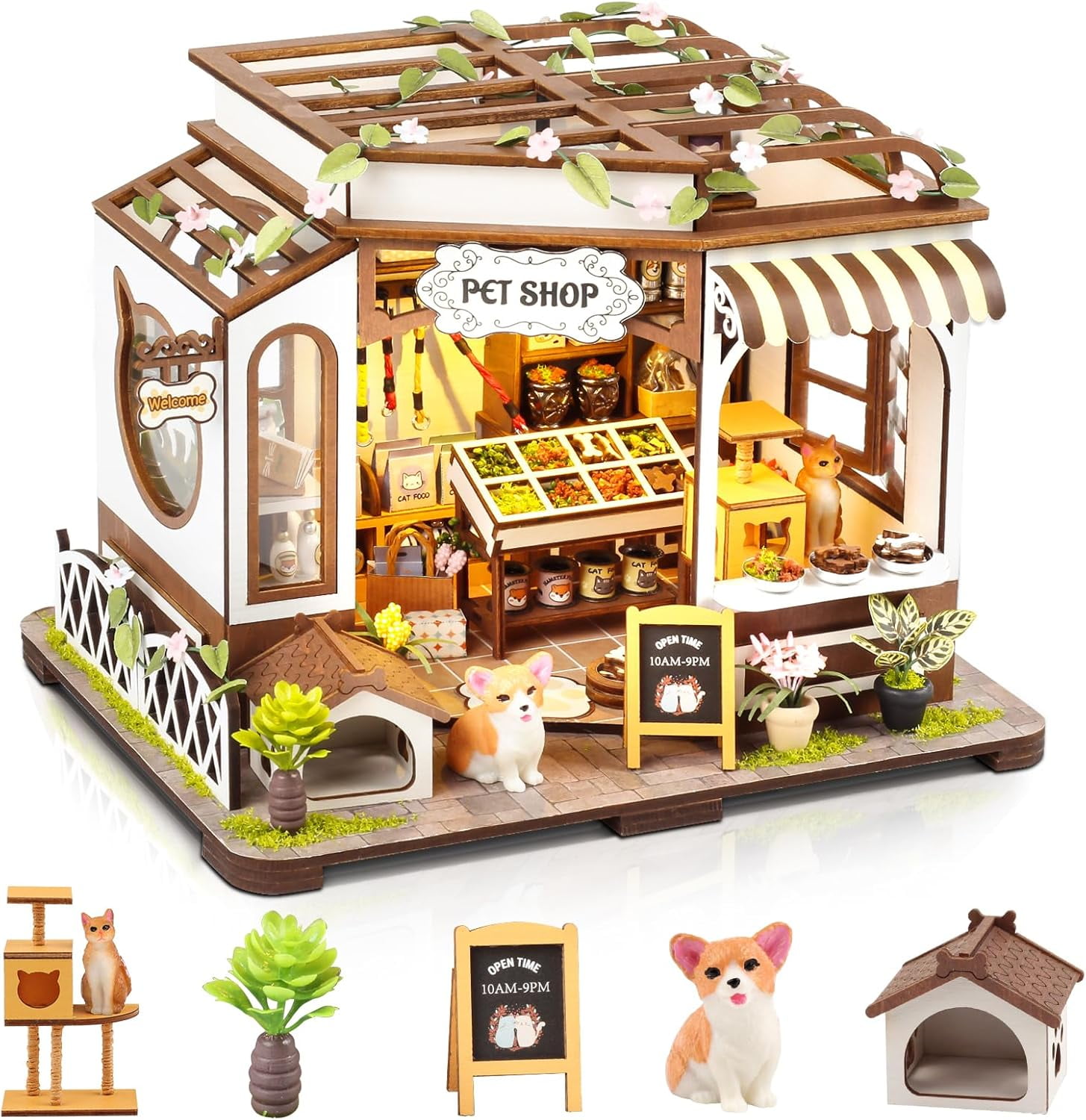 DIY Miniature House Kit,Tiny House Pet Shop with Furniture & LED,DIY ...