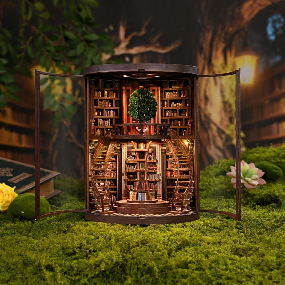 DIY Miniature House Library, Wisdom Ring Library 3D Wooden Puzzle ...