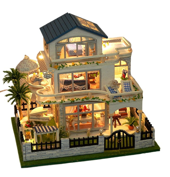 DIY Miniature House Set ,LED Lighting Mini Dollhouse Kit with Furniture ...